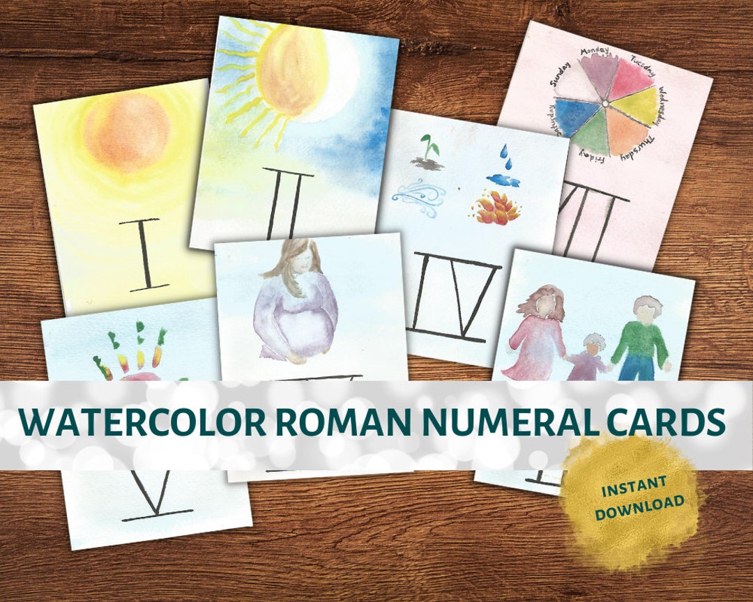 Roman Numeral PDF Cards Waldorf-inspired Watercolor Printable - Etsy