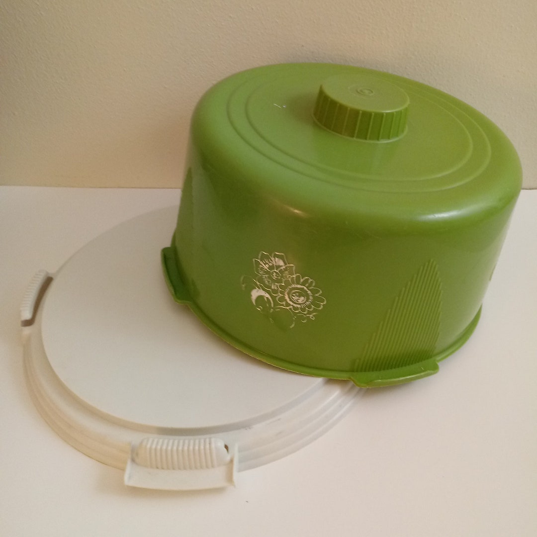 Vintage Plastic Green Cake Cover Interlock Lift Cake Pan Tote Vintage ...