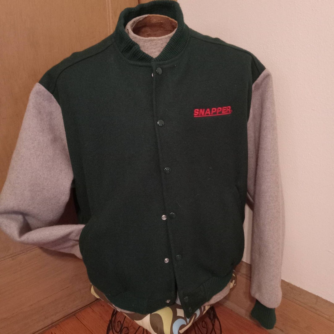 Vintage Rare Wool Green Letterman Large Jacket Men Gift Snapper Tools ...