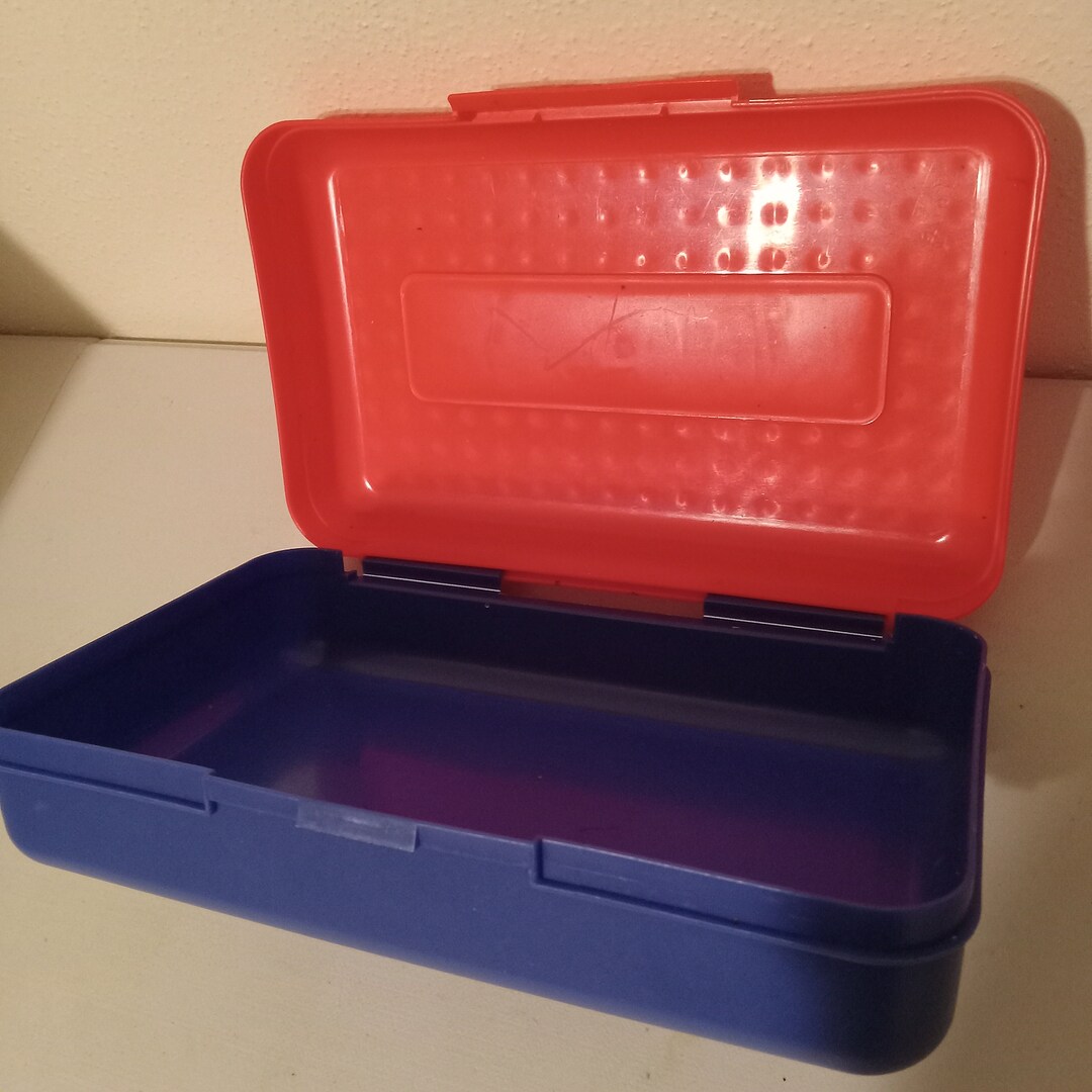 Vintage 1990s Red and Blue Pencil Box Spacemaker Rectangle Storage ...