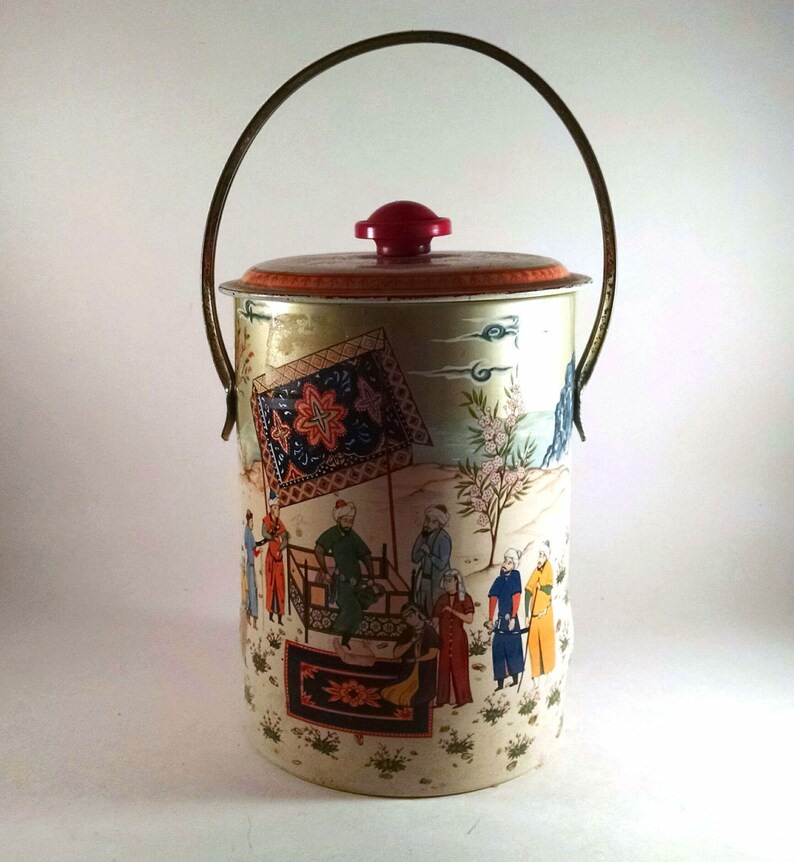 Asian Tin Vintage Tin With Lid Container Holder Asian - Etsy