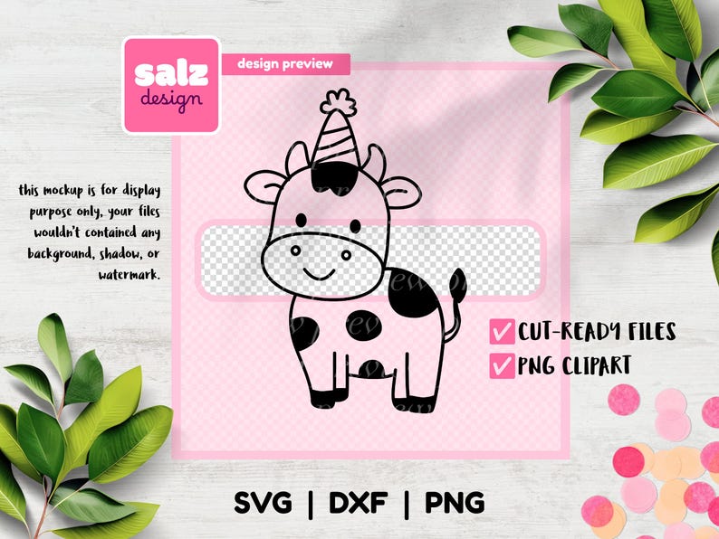 Cartoon Cow Birthday Party Hat SVG: Clipart Cut File (digital Download ...