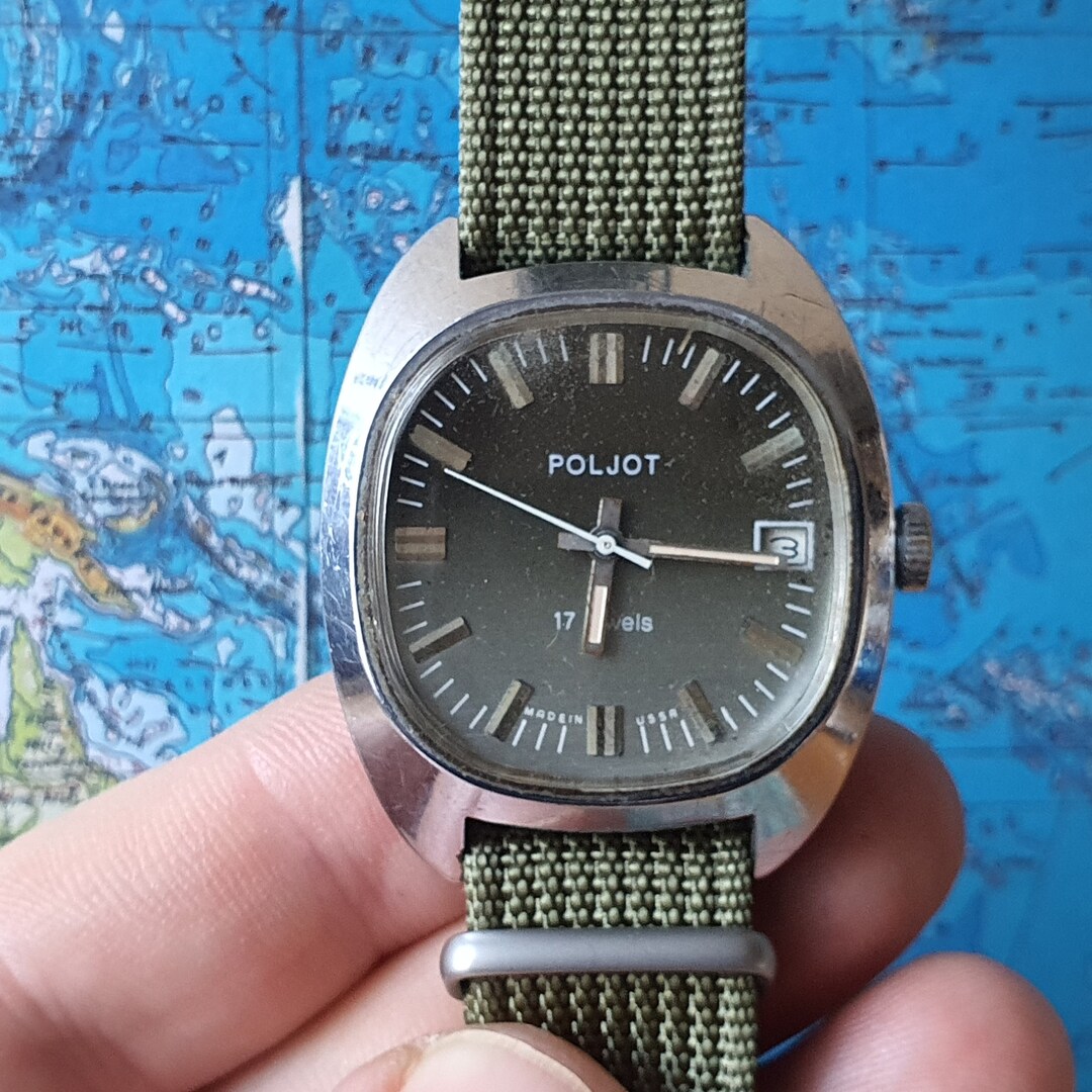 Rare Soviet Wristwatch POLJOT USSR With Green Dial and Calendar ...
