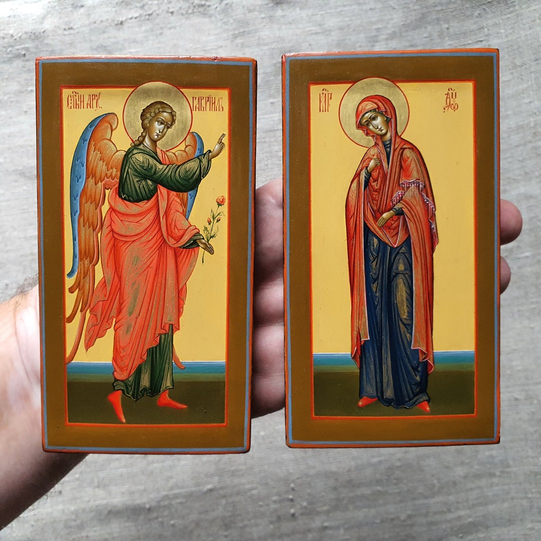 VINTAGE. Original Handmade Orthodox Icons annunciation of the Blessed ...