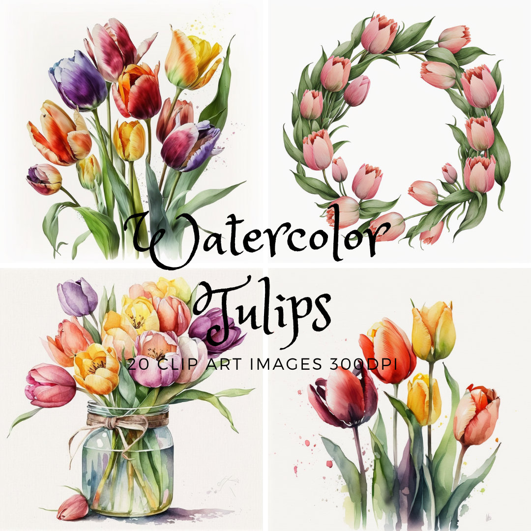 Tulip Watercolor, Tulip Clipart Bundle, Spring Floral Clipart ...