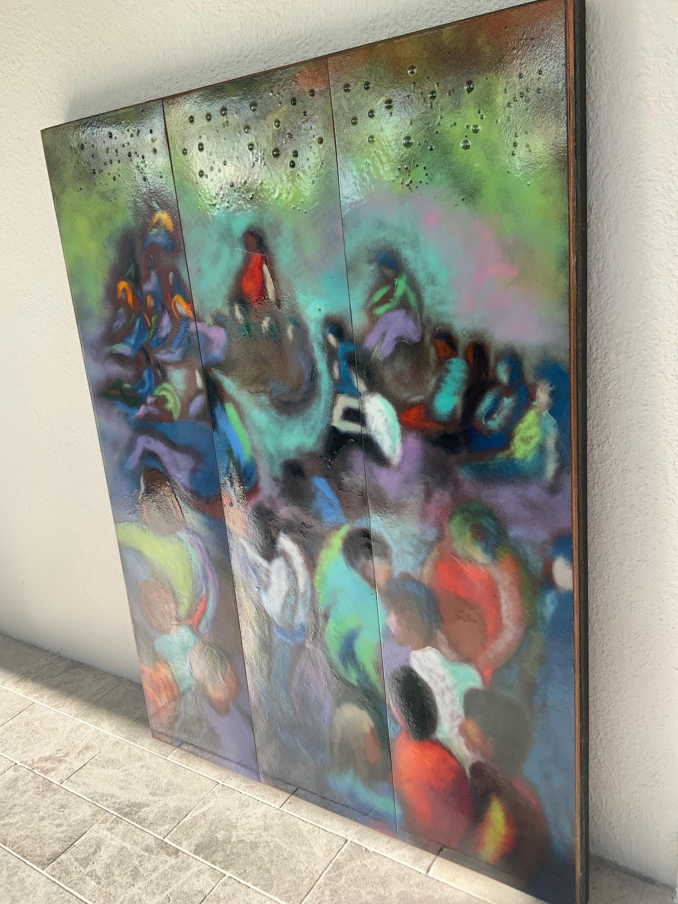 Sid Rosenbloom “rock Festival” Vitreous Enamel on Copper Triptych Art ...