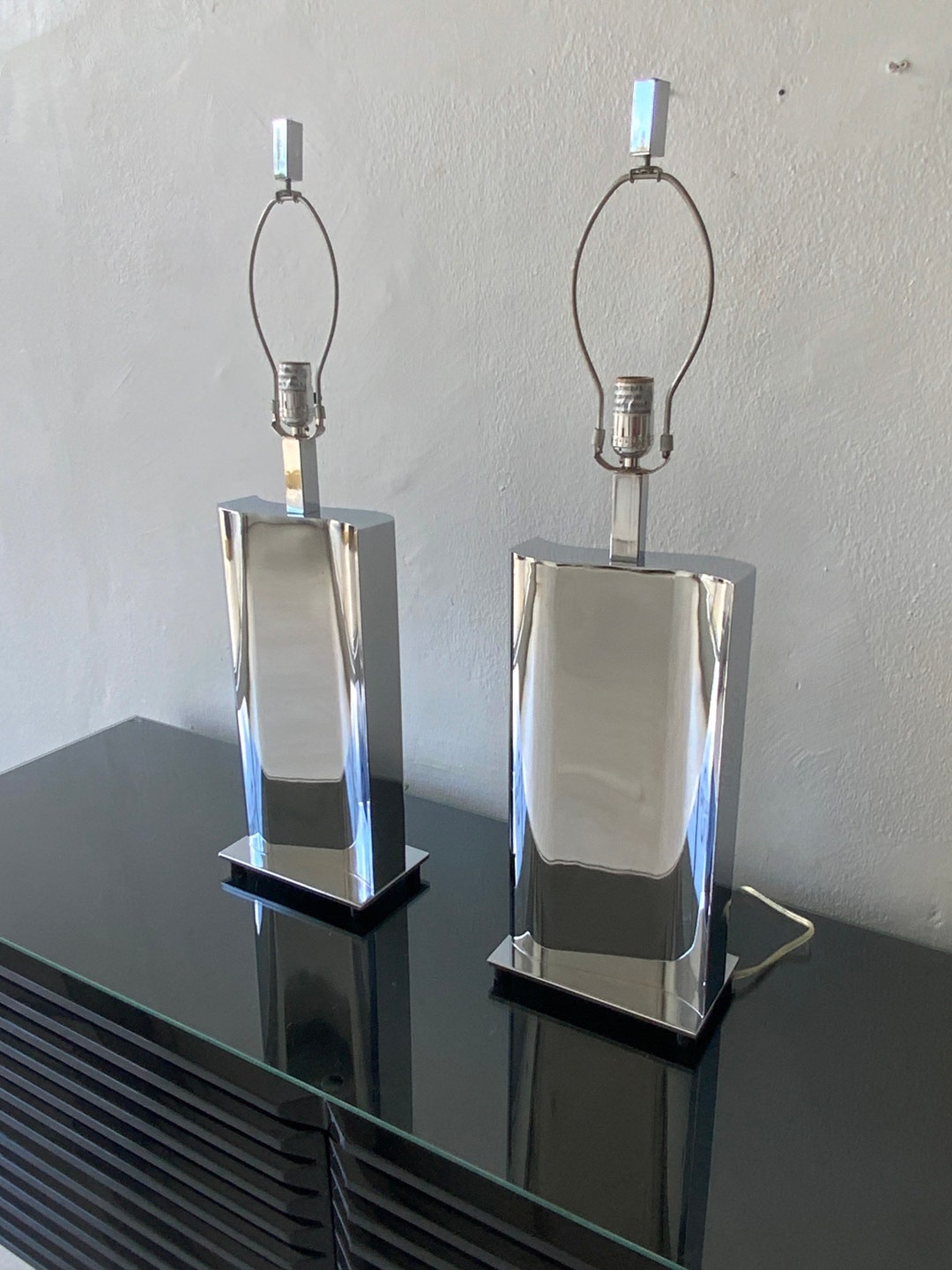 Modernist Mirrored Chrome Plated “S” Shaped Table Lamps - Etsy