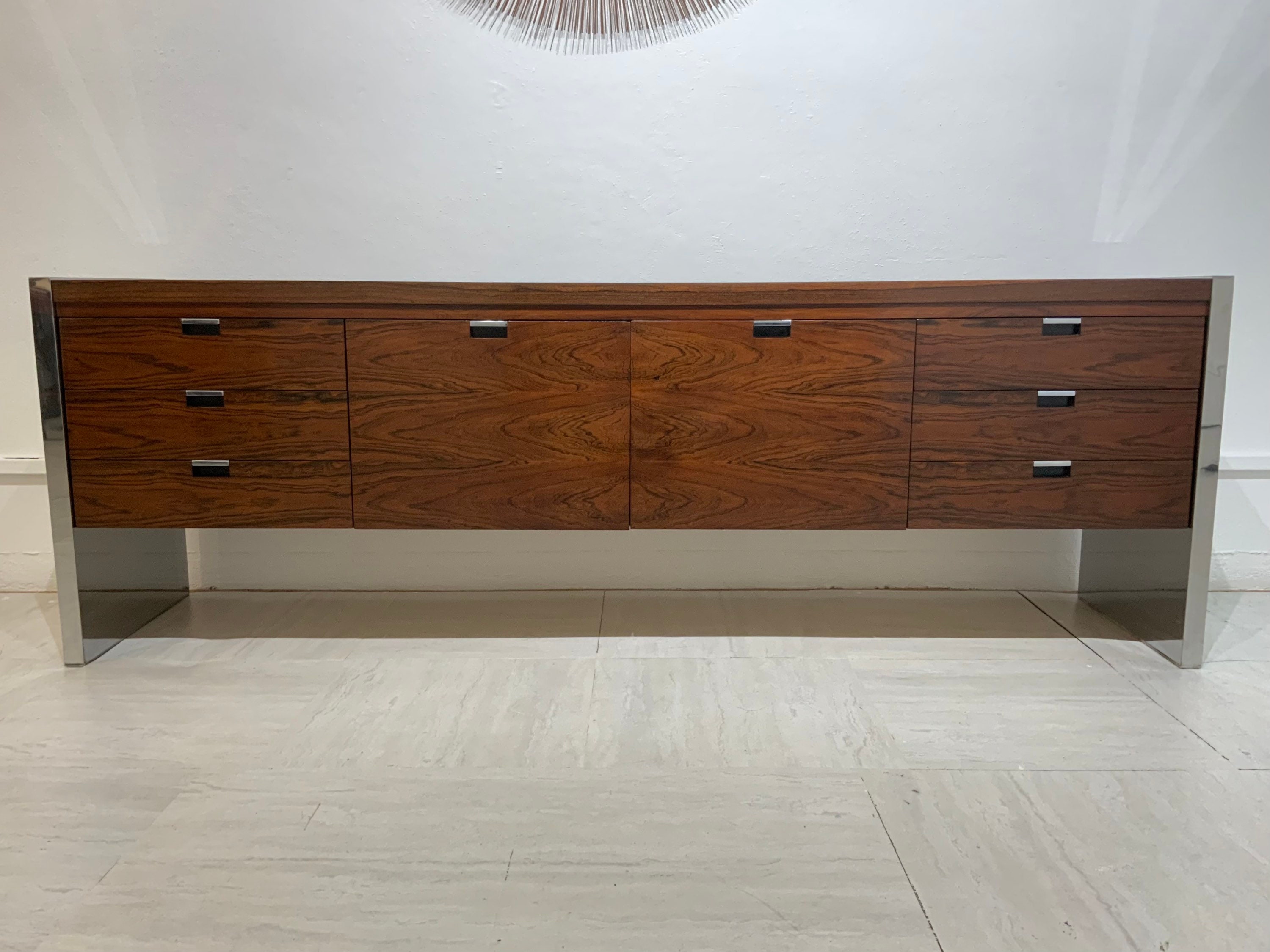 Roger Sprunger for Dunbar Rosewood and Polish Stainless Steel Credenza ...