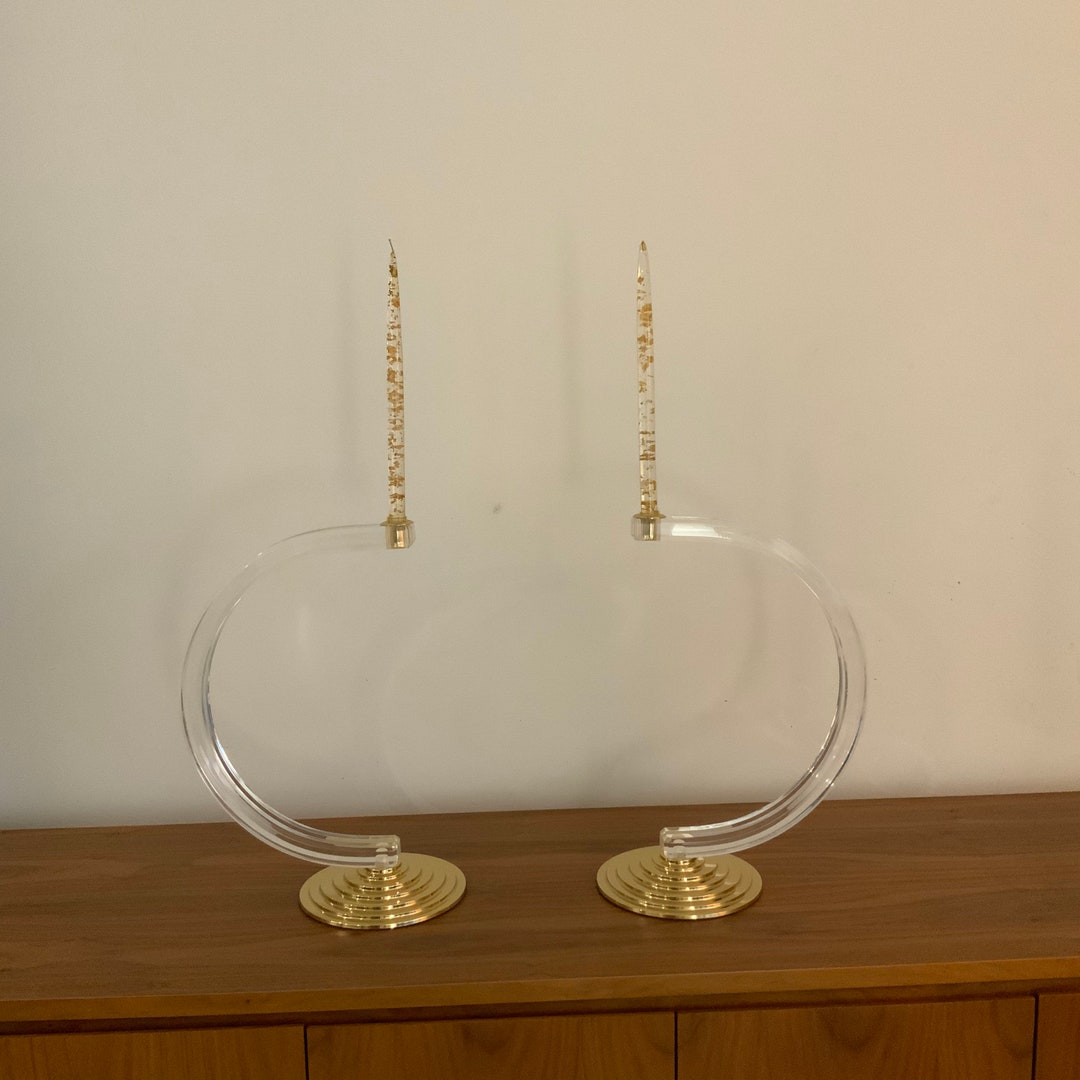 Lucite and Brass Curved Candlestick Holders - Etsy UK