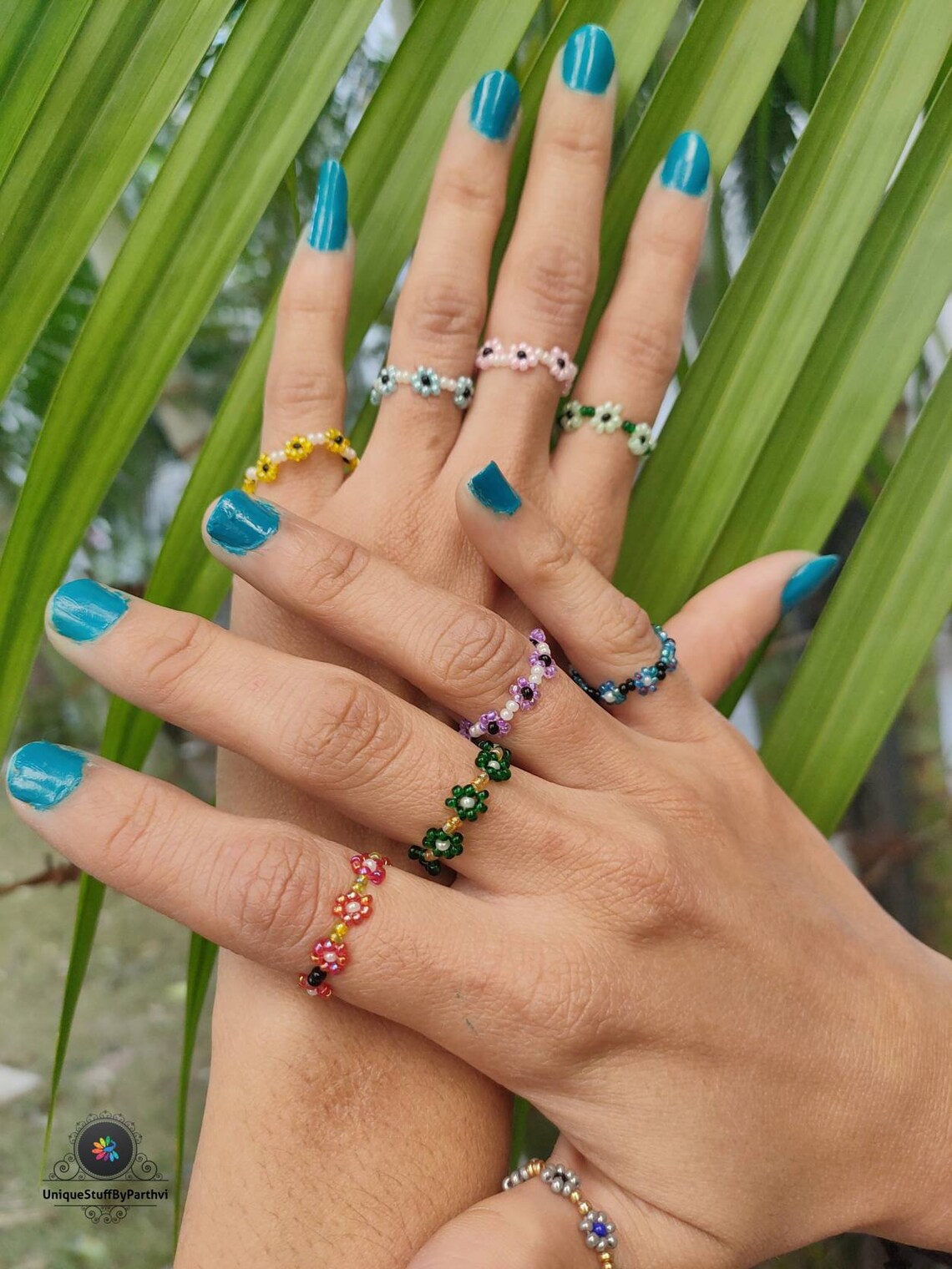 Beaded Daisy Flower Ring Daisy Bead Ring Beach Jewelry | Etsy