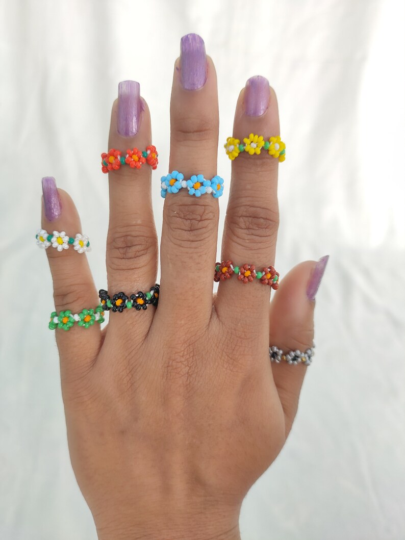 Beaded Daisy Flower Ring Daisy Bead Ring Beach Jewelry | Etsy