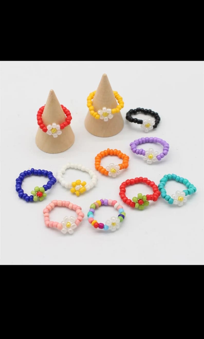 Beaded Daisy Flower Ring | Daisy Bead Ring, Beach Jewelry, Seed Bead ...