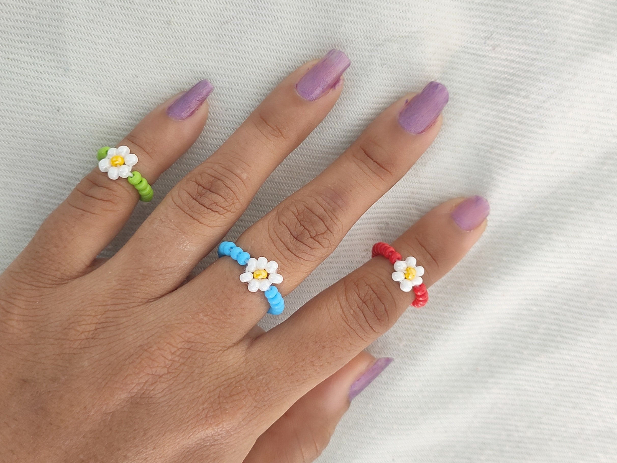Beaded Daisy Flower Ring Daisy Bead Ring Beach Jewelry - Etsy