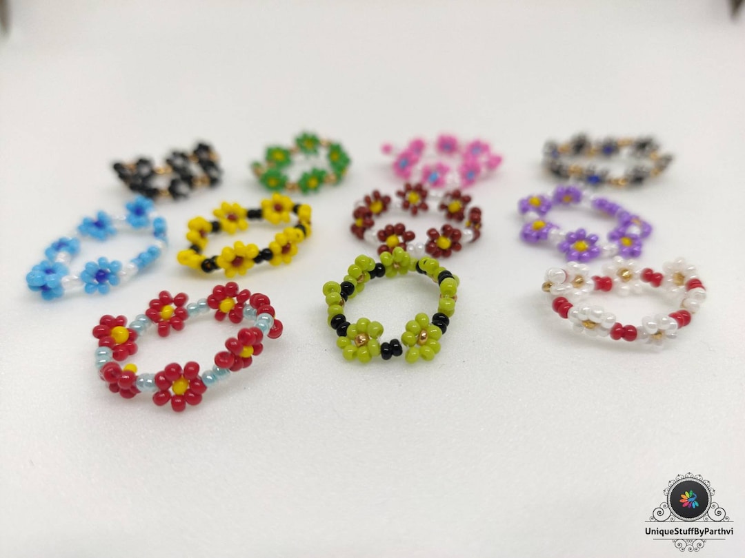 Daisy Seed Bead Ring/dainty Flower Ring/ Seed Bead Flower Ring ...
