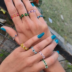 Beaded Daisy Flower Ring | Daisy Bead Ring, Beach Jewelry, Seed Bead ...