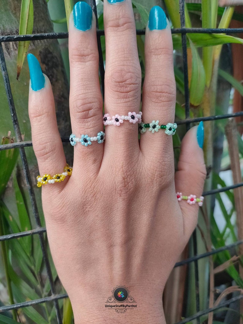 Beaded Daisy Flower Ring Daisy Bead Ring, Beach Jewelry, Seed Bead ...