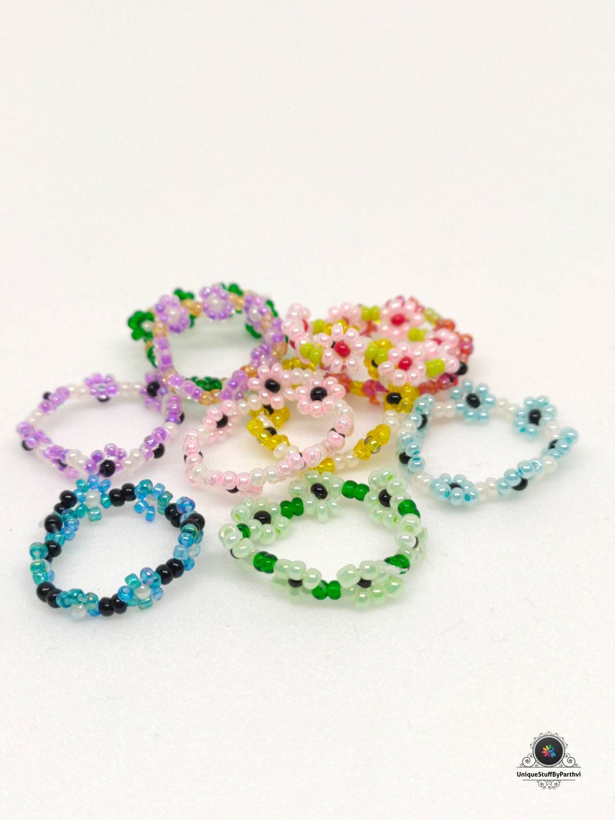 Beaded Daisy Flower Ring Daisy Bead Ring, Beach Jewelry, Seed Bead ...