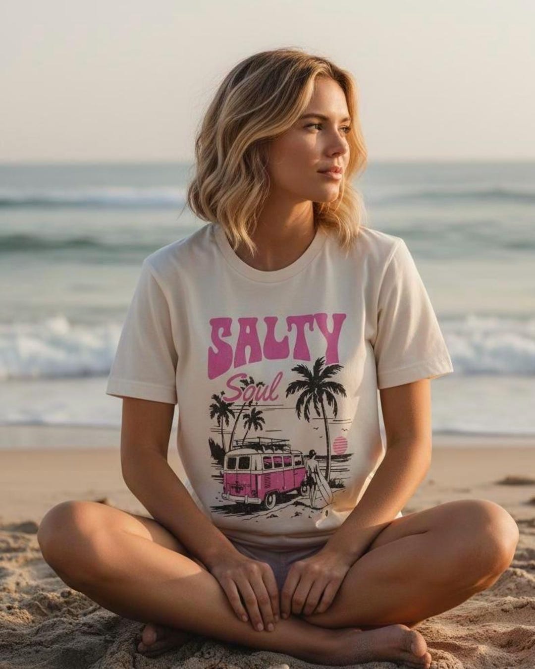 Salty Soul Vintage Beach Girl T-shirt | Camper & Surfboard Tropical ...