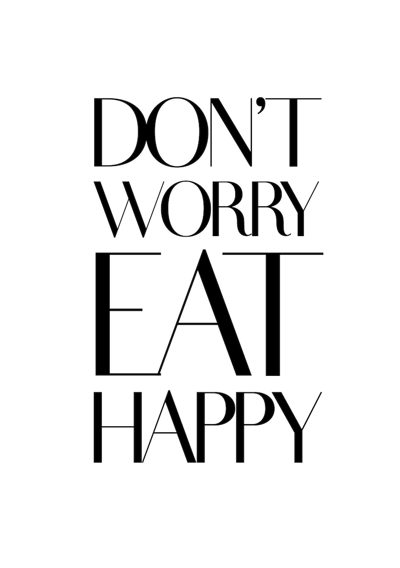 Don't worry eat happy Kitchen rules typography print. | Etsy