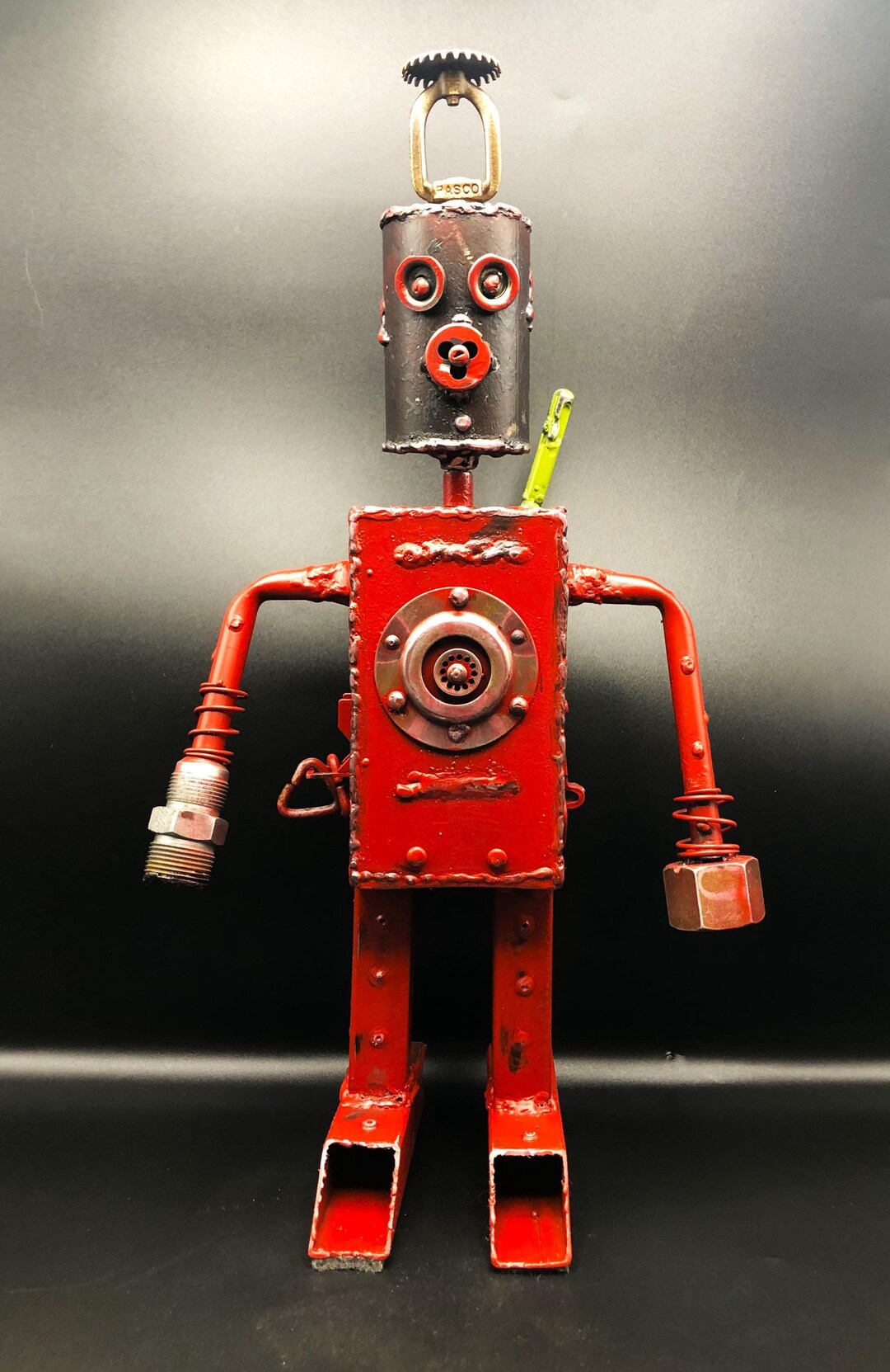Red Metal Robot Sculpture: Handmade Industrial Art, Kinetic Zombie - Etsy