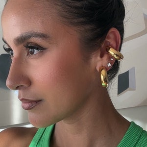 Chunky Ear Cuff Earrings 18k Gold Plated Textured Tube Ear Cuffs Oversized Ear Cuffs Non ...
