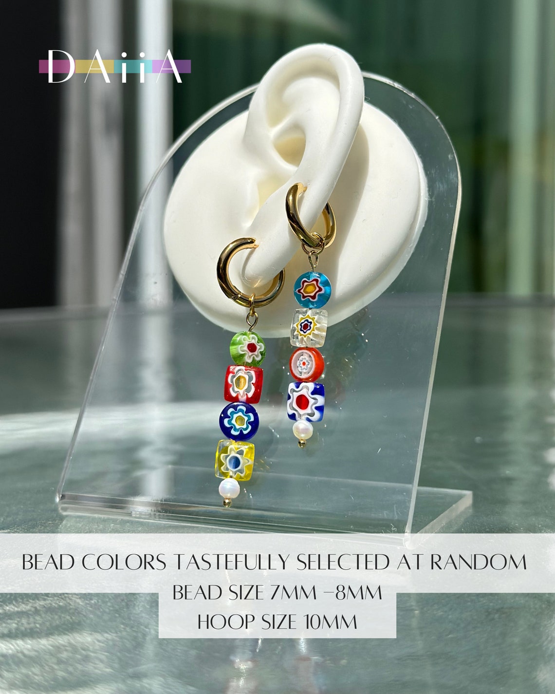 Murano Glass Dangle Hoop Earrings - Colorful Beads Summer Earrings ...