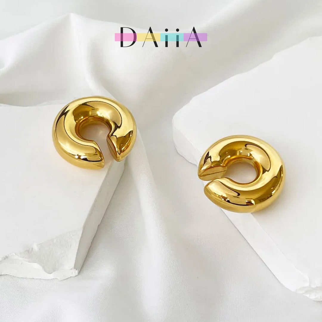 Chunky Ear Cuff Earrings 18k Gold Plated & Silver Tube Ear Cuffs ...