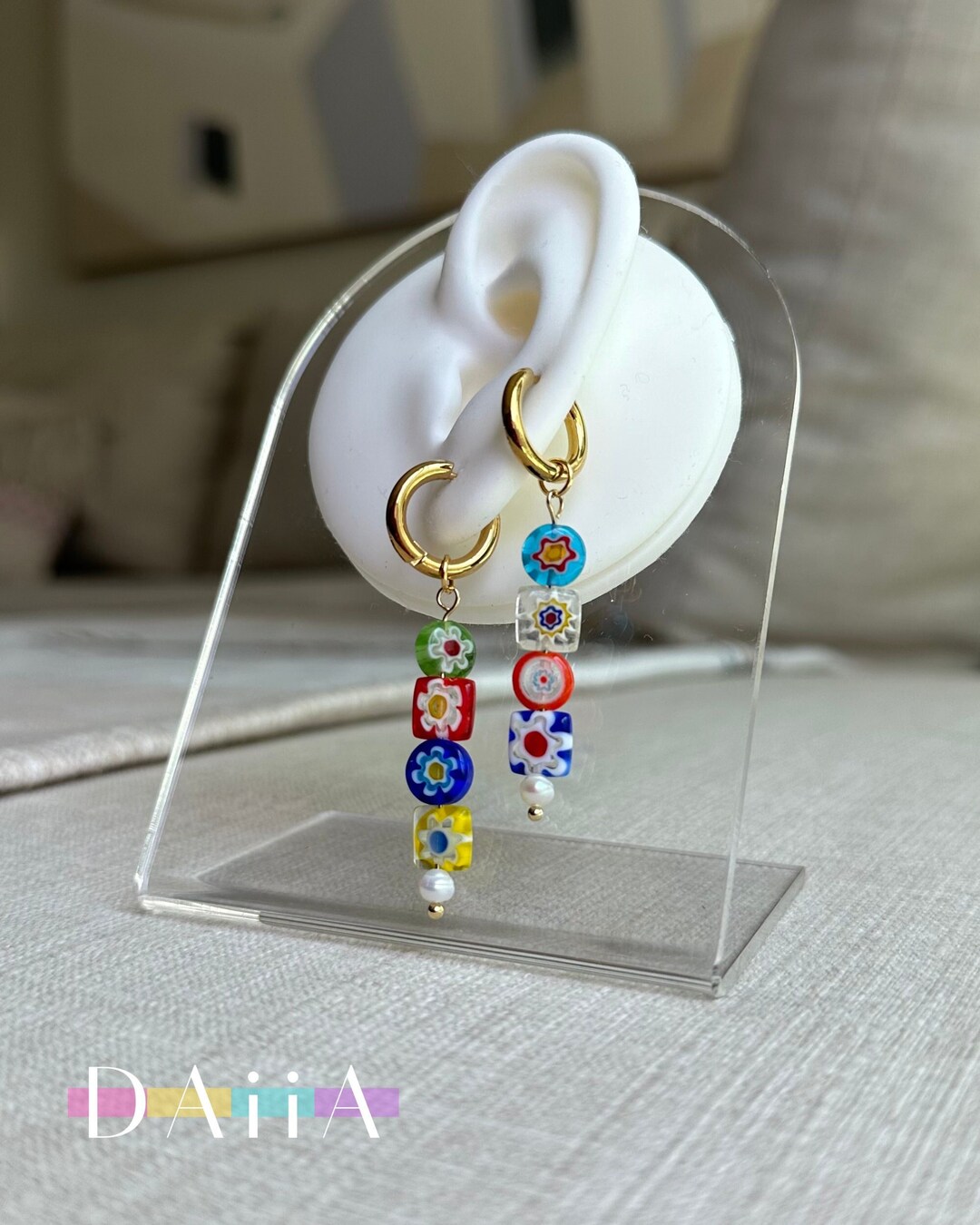 Murano Glass Dangle Hoop Earrings - Colorful Beads Summer Earrings ...