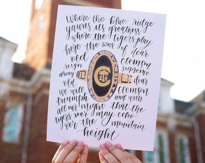 Clemson Ladies Ring Hand Lettered Print 8x10 - Etsy