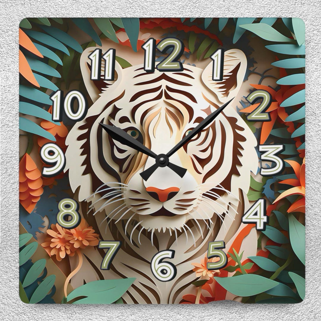 Tiger Wall Clock: Acrylic Paper Cut Jungle Art - Etsy