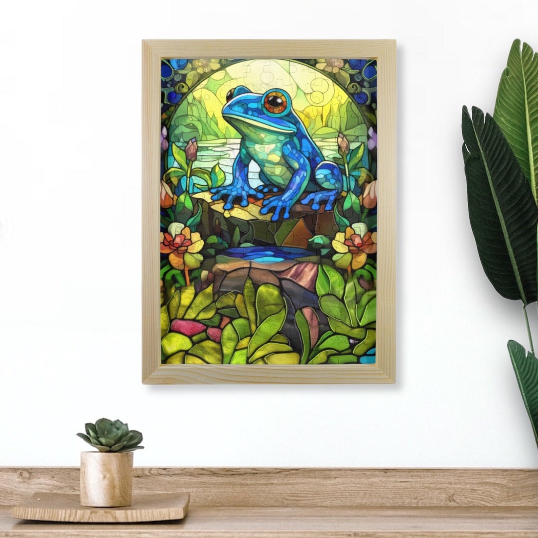 Frog Puzzle, Frog Wall Art, Stained Glass Puzzle, Wood Framed Puzzle ...