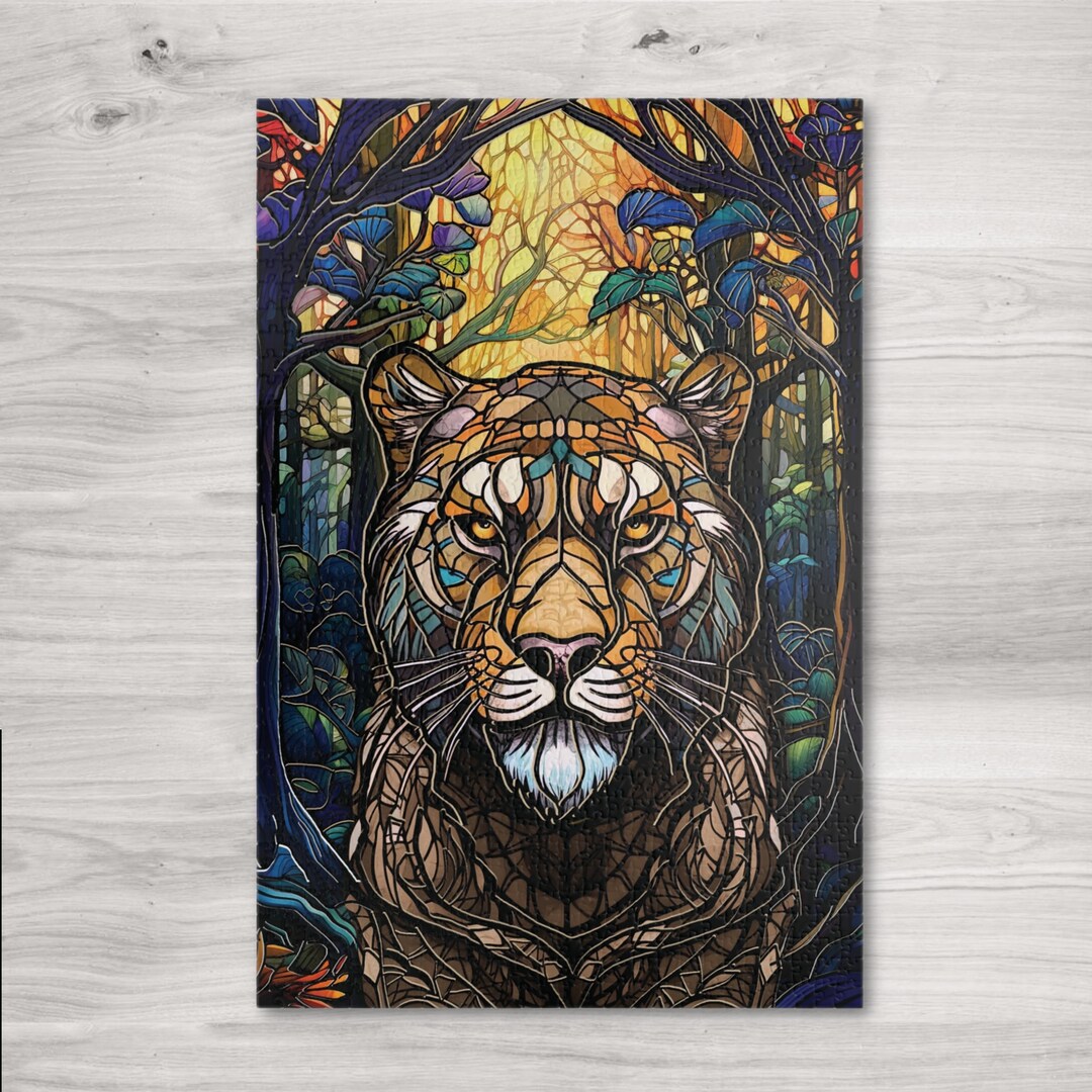 Stained Glass Puzzle, Tiger Jigsaw Puzzle, Stained Glass Jungle, Unique ...