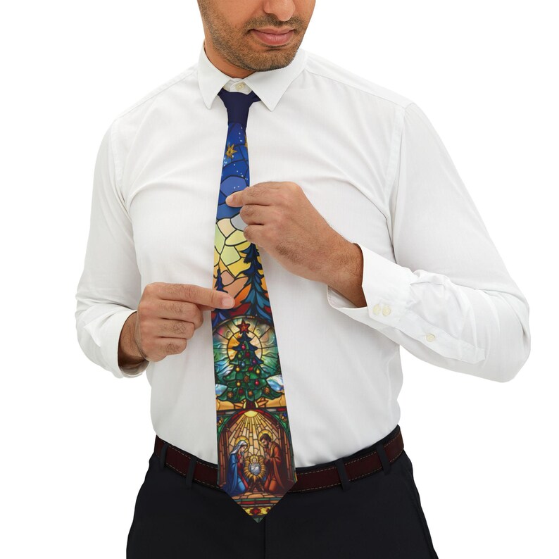 Nativity Christmas Necktie, Stained Glass Tie, Holiday Party Ties for ...