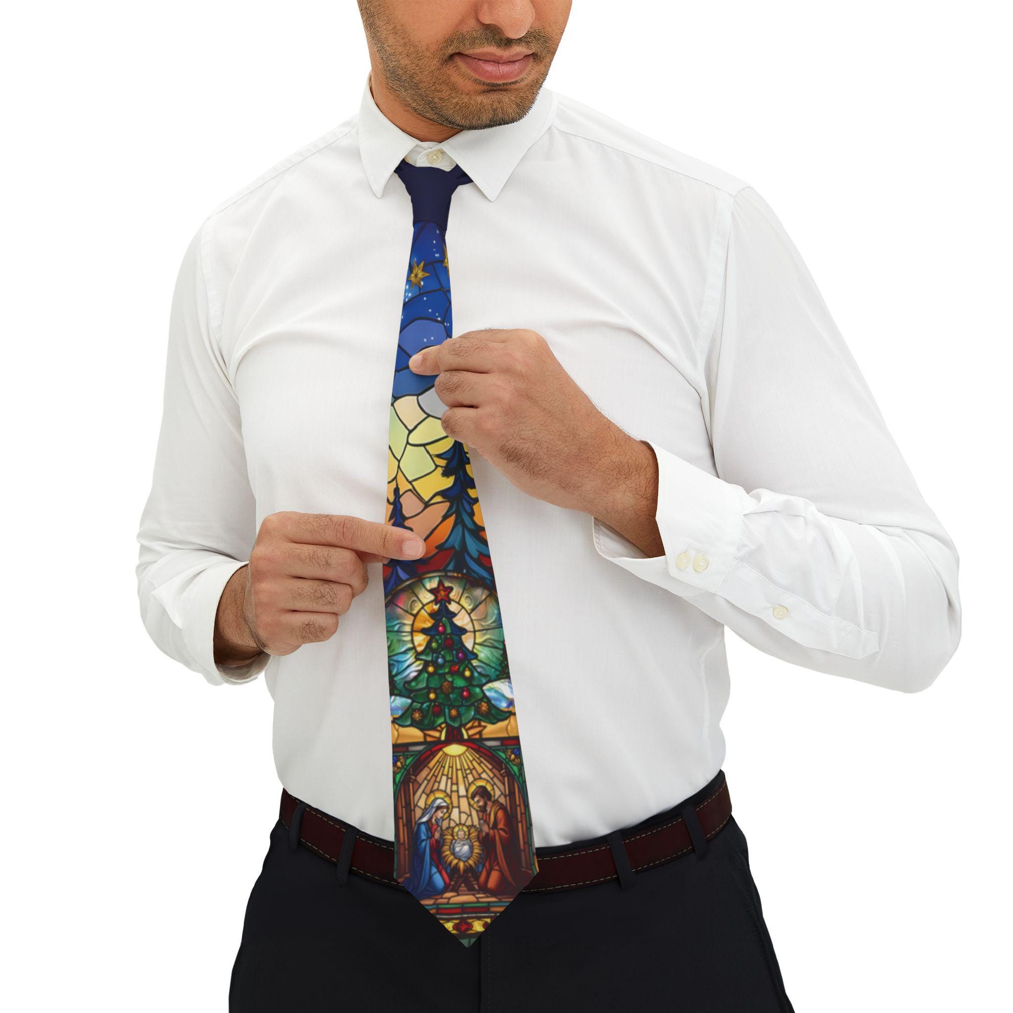 Nativity Christmas Necktie, Stained Glass Tie, Holiday Party Ties for ...