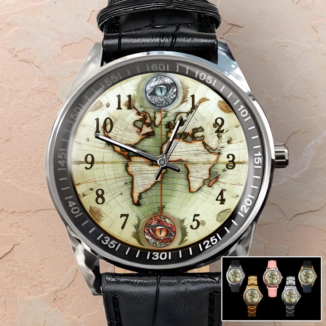 World Map Watch, Men’s Watch Unique, Unisex Wristwatch, Vintage Style ...