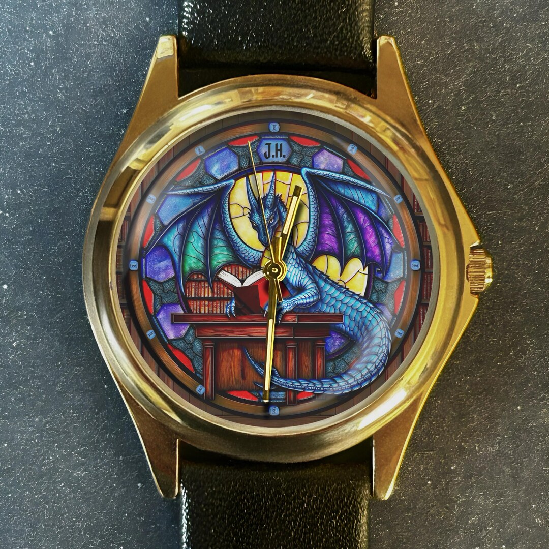 Dragon Watch, Dragon Reading Book, Personalized Watch With Initials ...