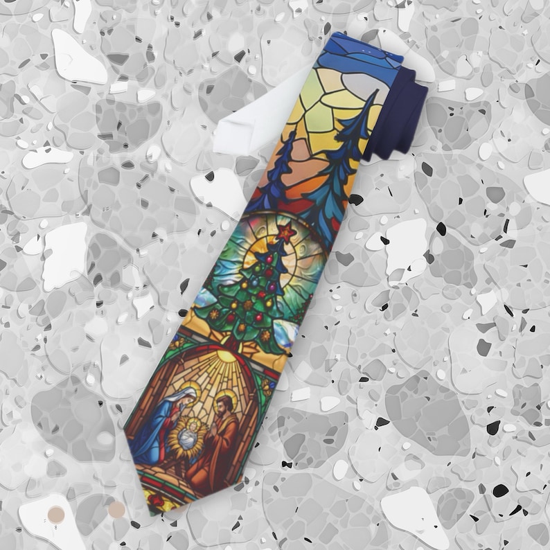 Nativity Christmas Necktie, Stained Glass Tie, Holiday Party Ties for ...