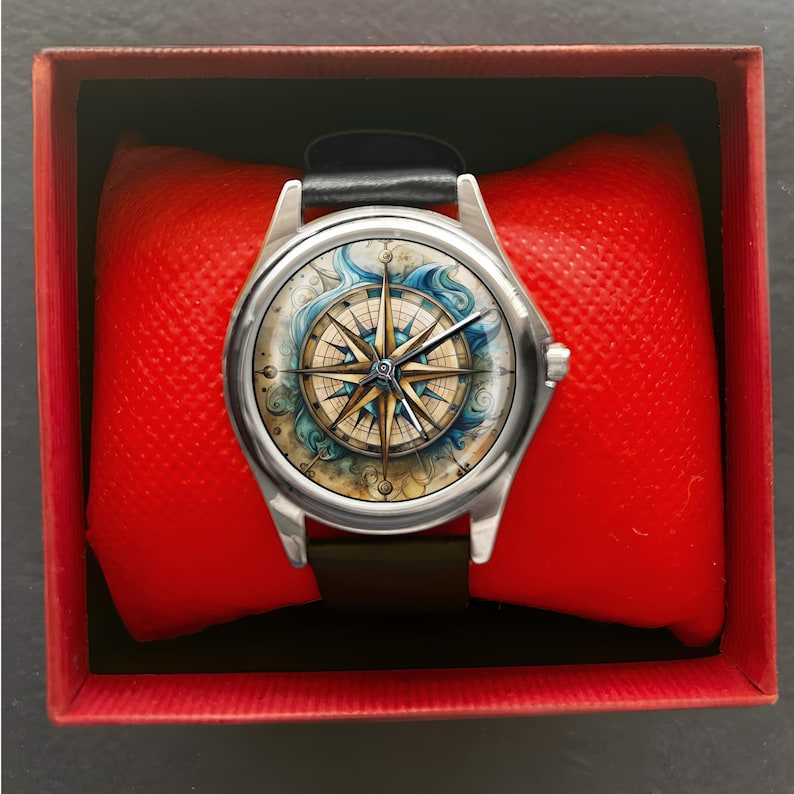 Vintage Compass Watch: Nautical Map Face, Genuine Leather Band Handmade ...