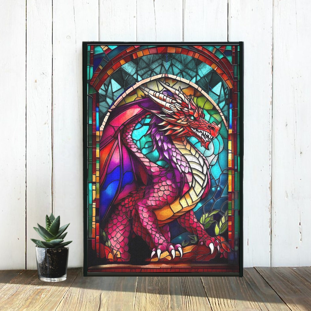 Red Dragon Puzzle, Faux Stained Glass Dragon, Jigsaw Puzzle, Animal ...