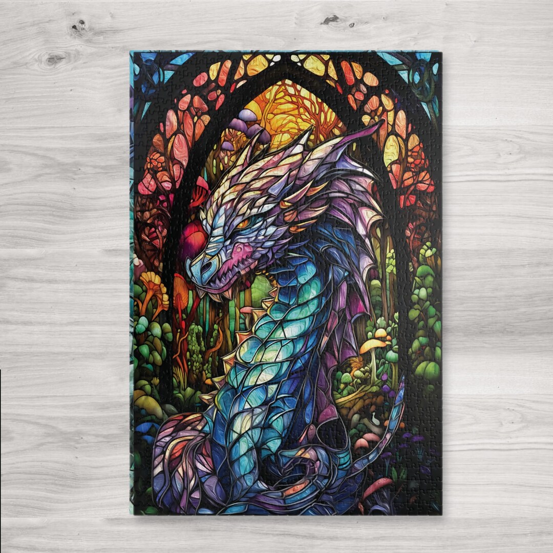 Dragon Jigsaw Puzzle, Stained Glass Art Style Puzzle, Chipboard Puzzle ...