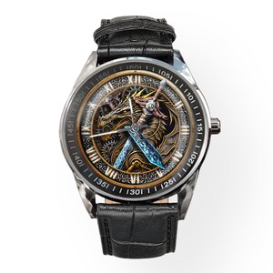 Dragon Sword Watch: Steampunk Viking Men's Wristwatch, Black Leather ...
