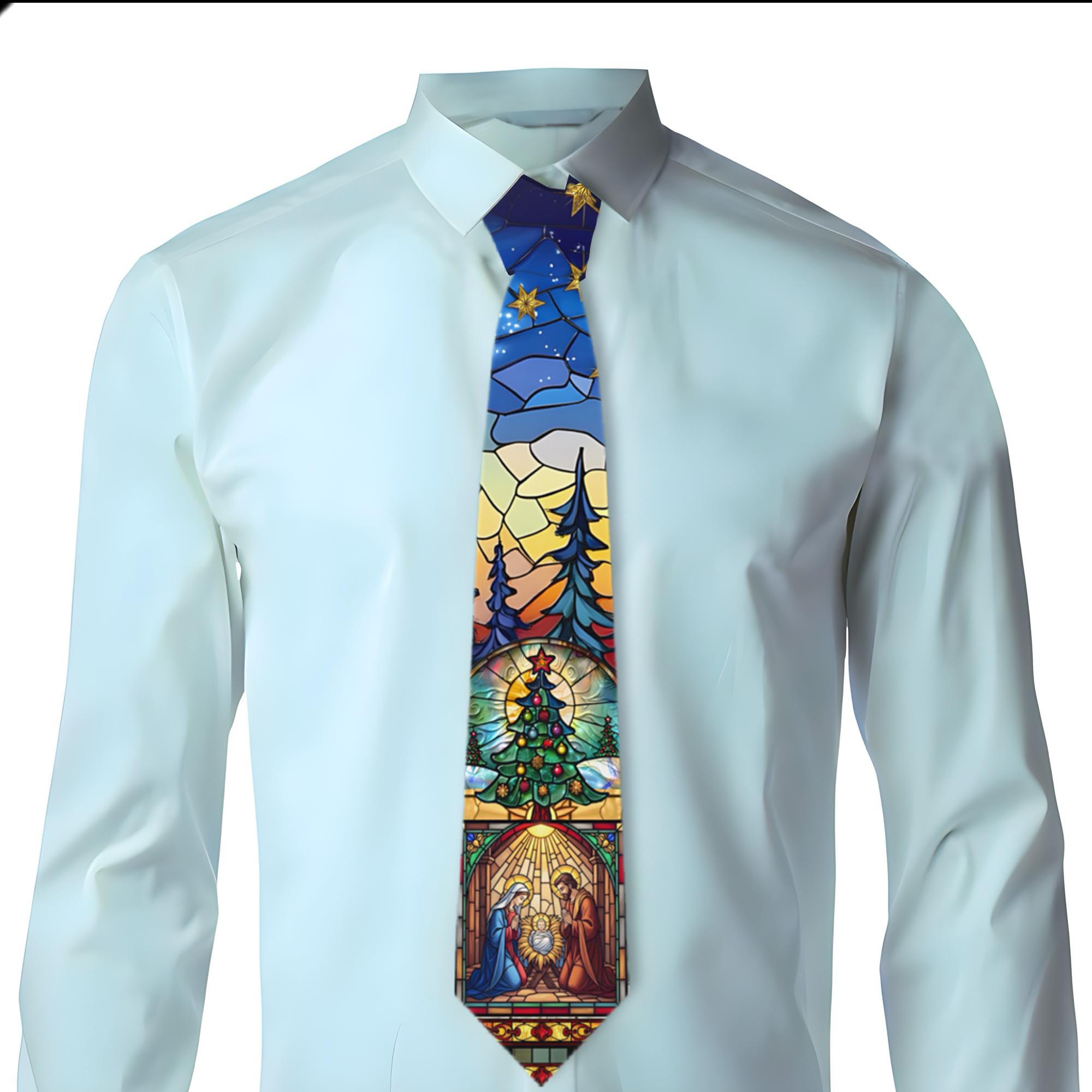 Nativity Christmas Necktie, Stained Glass Tie, Holiday Party Ties for ...