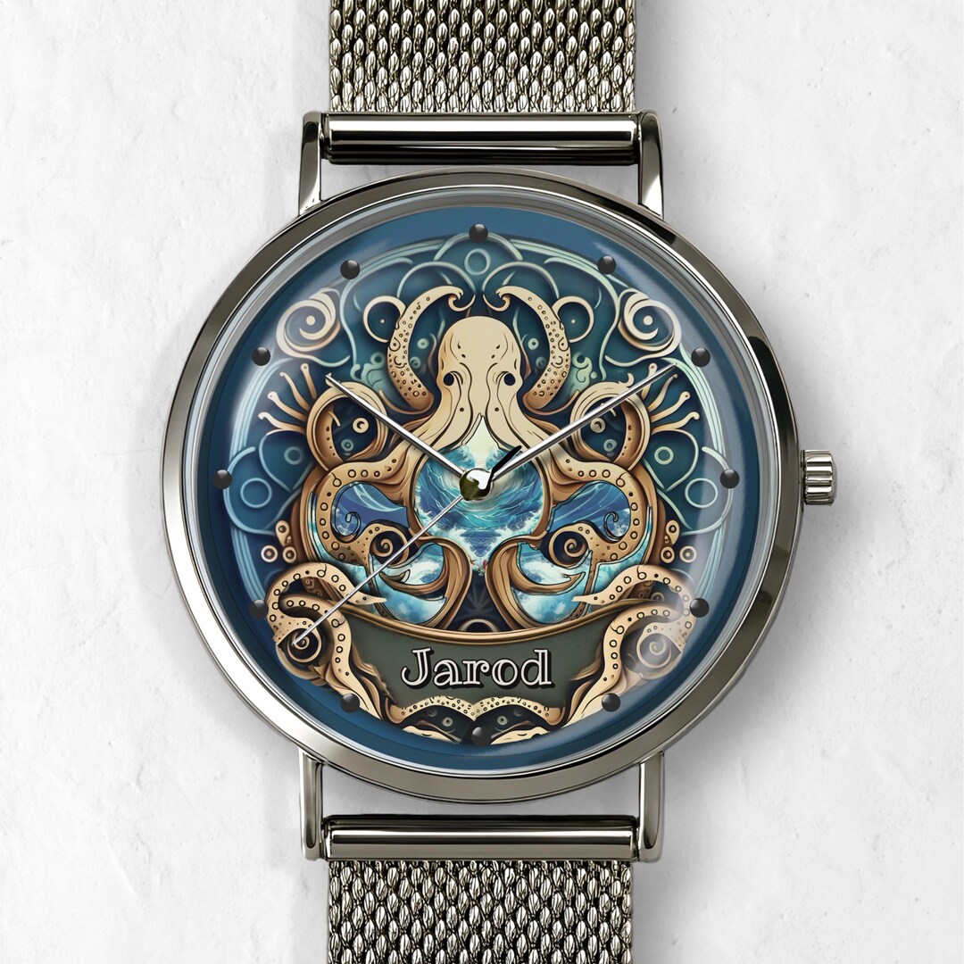 Personalized Octopus Watch: Black or Silver Stainless Steel Timepiece ...