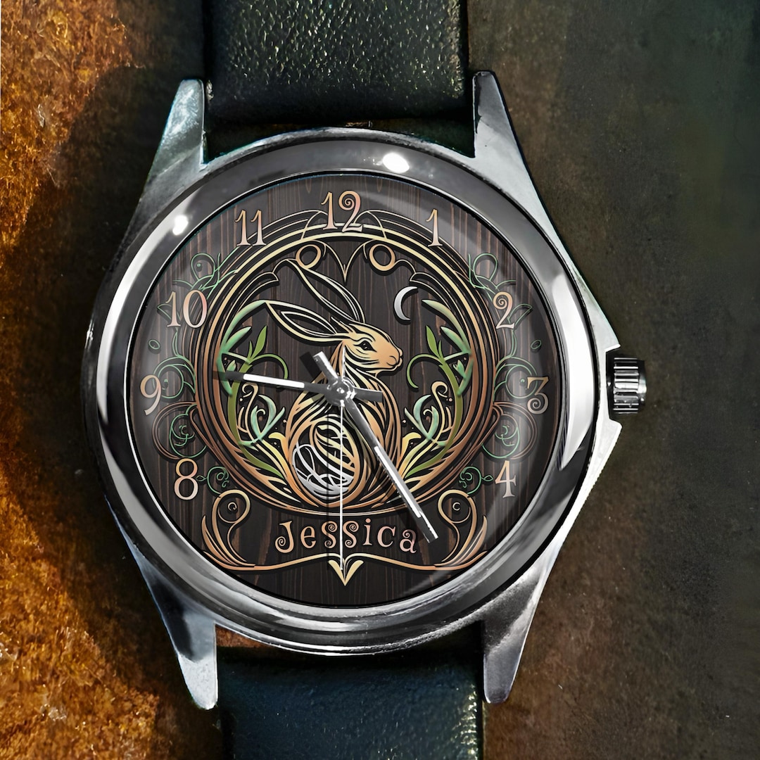 Art Nouveau Watch, Whimsical Rabbit Watch, Custom Name Watch for Women ...