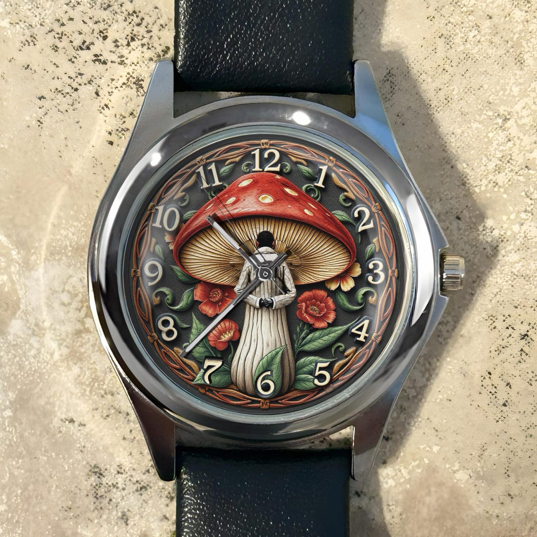 Whimsical Mushroom Watch: Unisex Fantasy Timepiece Handmade Stainless ...