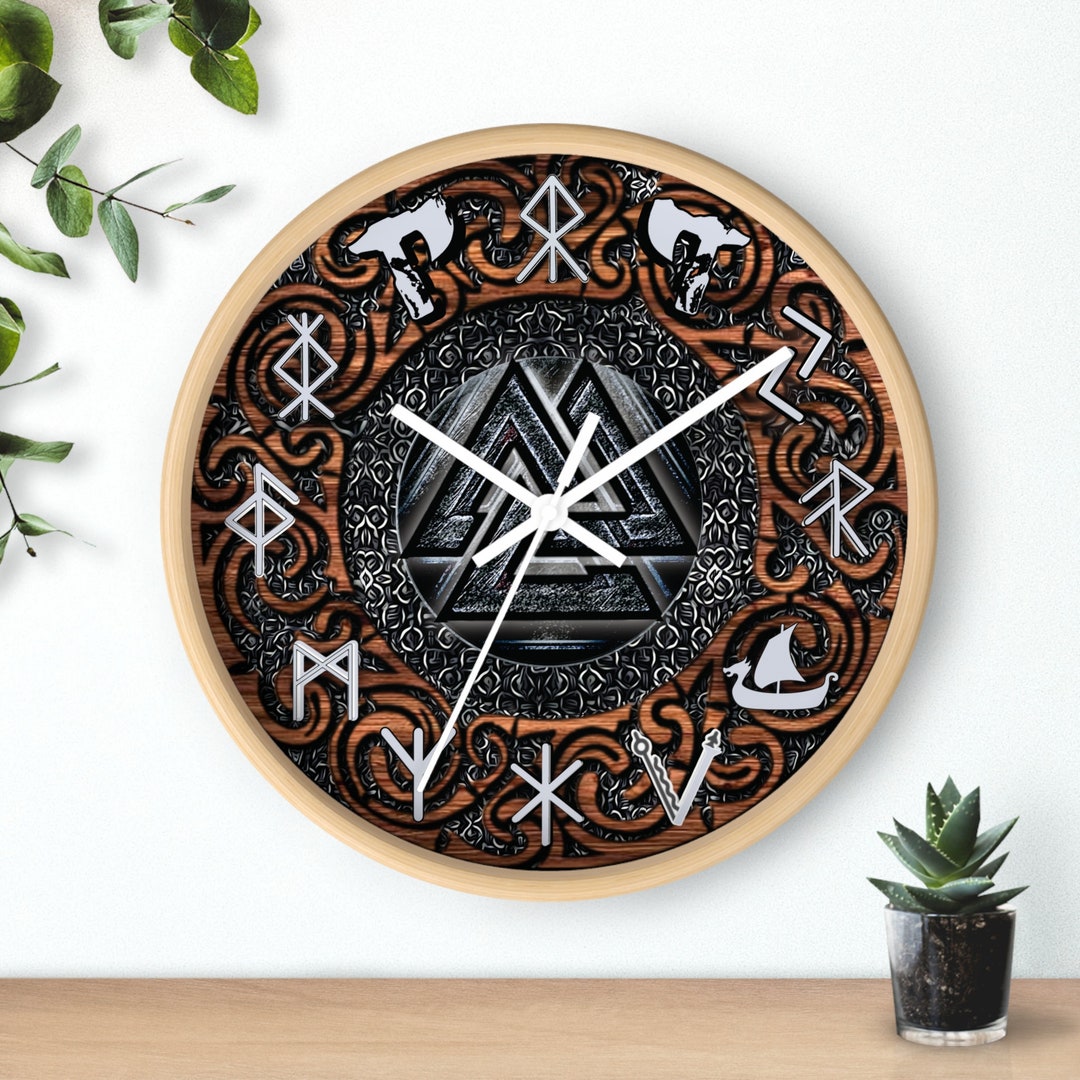 Viking Clock, Valknut Wall Clock, Viking Shield Clock, Scandinavian ...