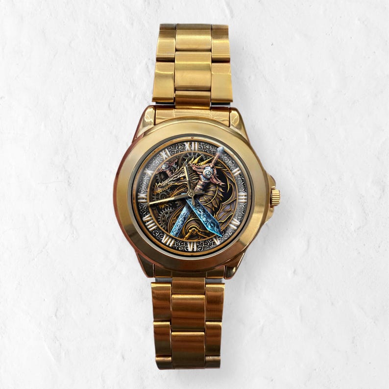 Dragon Sword Watch: Steampunk Viking Men's Wristwatch, Black Leather ...