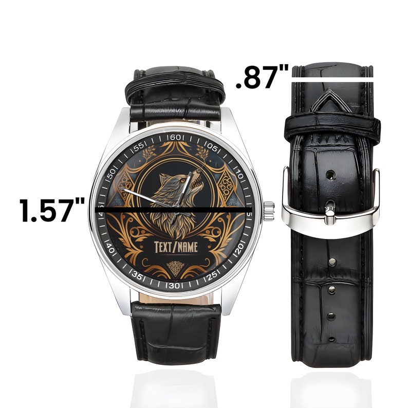 Personalized Wolf Watch for Men: Custom Initials, Leather Band, Wolves ...