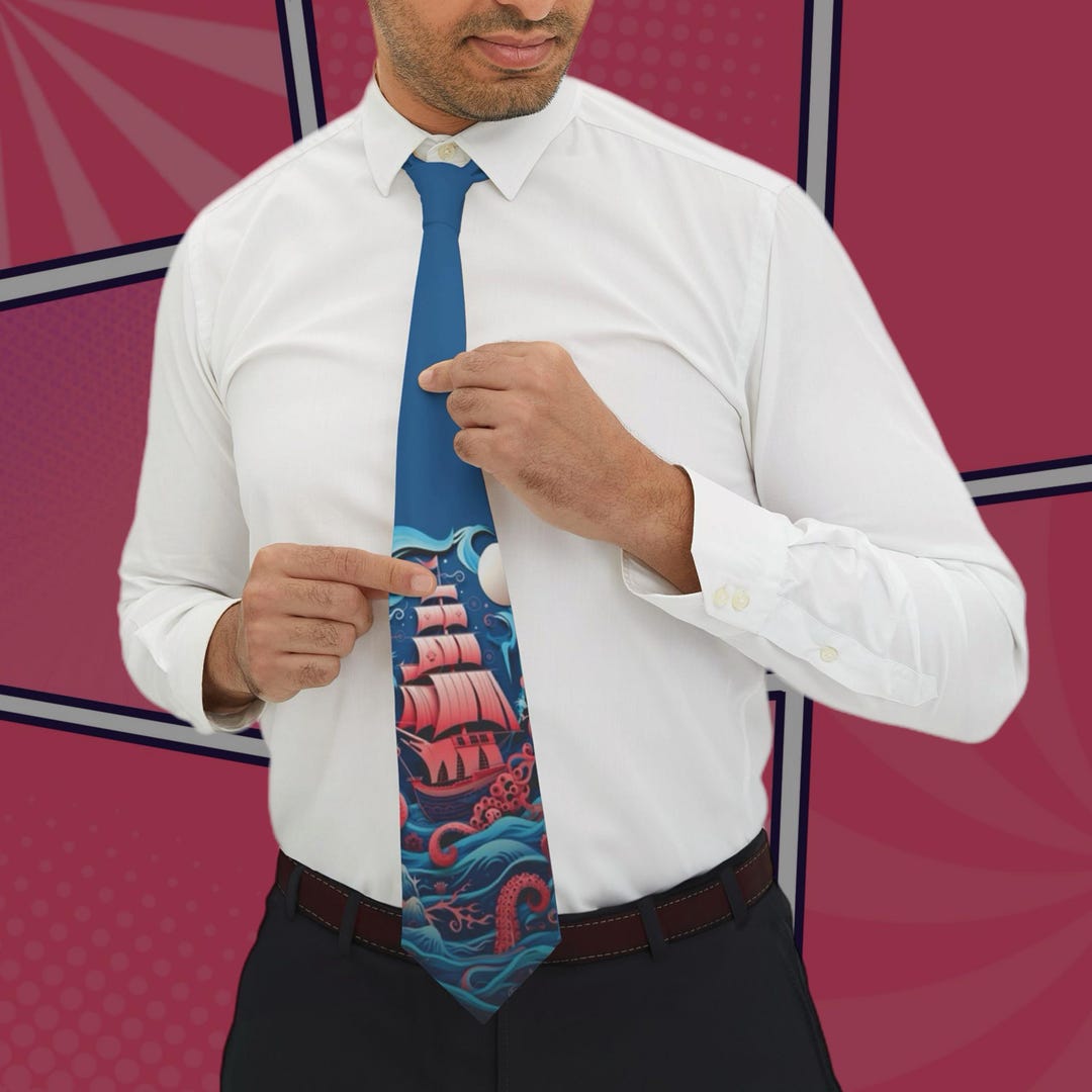 Fancy Necktie, Pirate Ship Tie, Octopus Tie, Artistic Ocean, Unique Tie ...