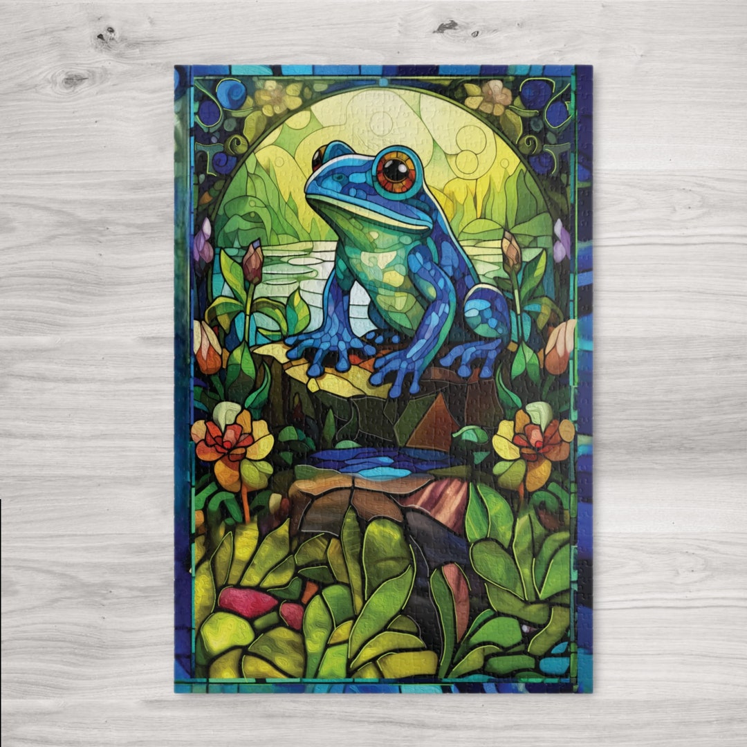 Stained Glass Frog Puzzle, Frog Jigsaw Puzzle, Realistic Stained Glass ...
